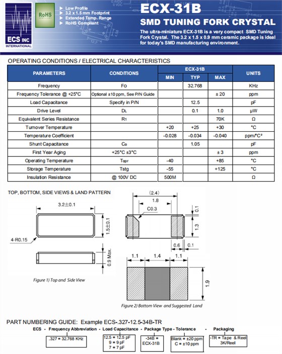 ECS晶振ECX-31B,ECS-.327-12.5-34B-C-TR无源晶振